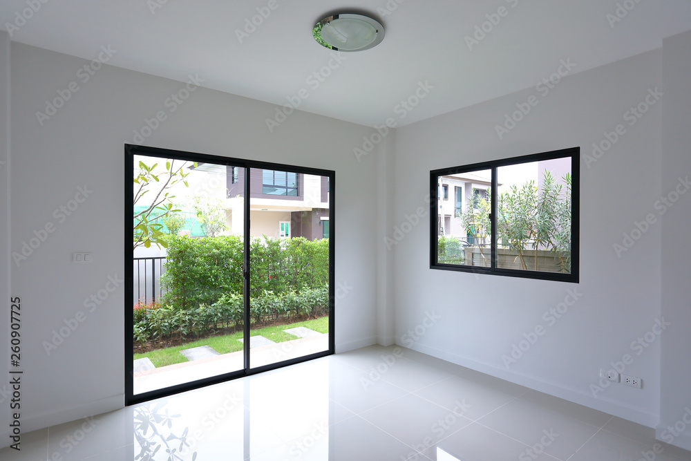 Photo & Art Print empty white clean room with glass door and window ...