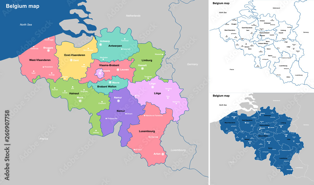 Belgium Political Map with capital Brussels, national borders, most ...