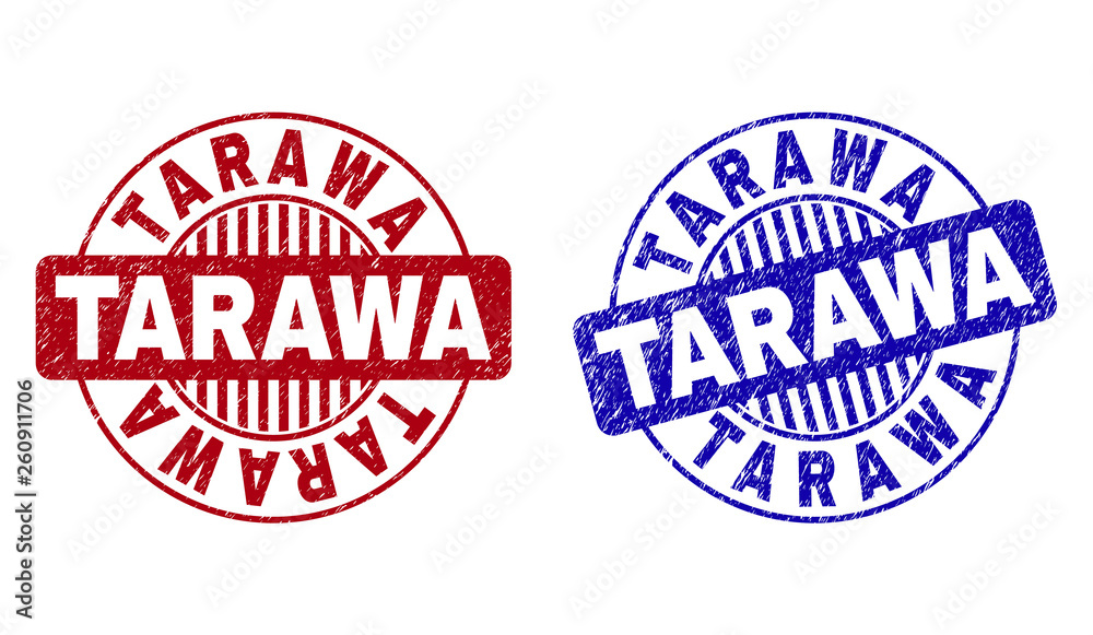 Grunge TARAWA round stamp seals isolated on a white background. Round ...