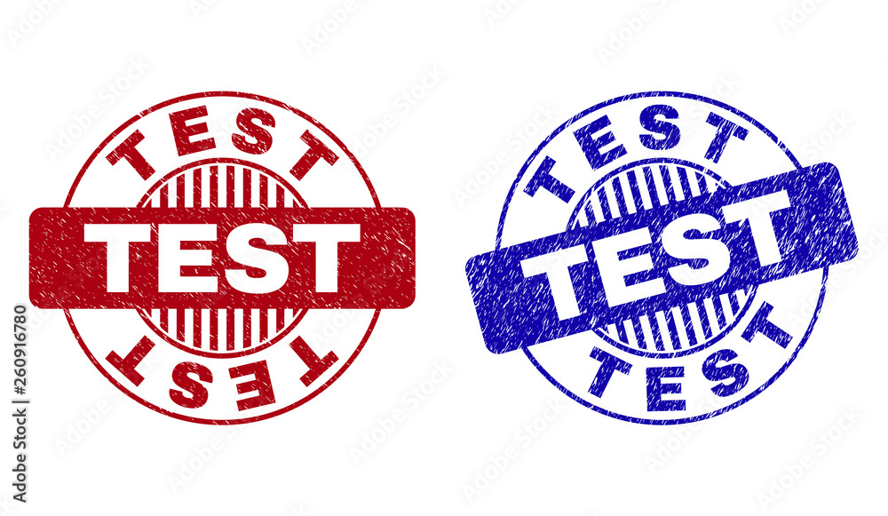 Grunge TEST round stamp seals isolated on a white background. Round ...