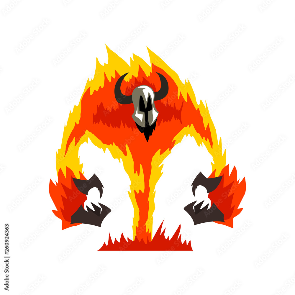 Flaming Fire Devil, Demonic Infernal Creature Cartoon Character Vector ...