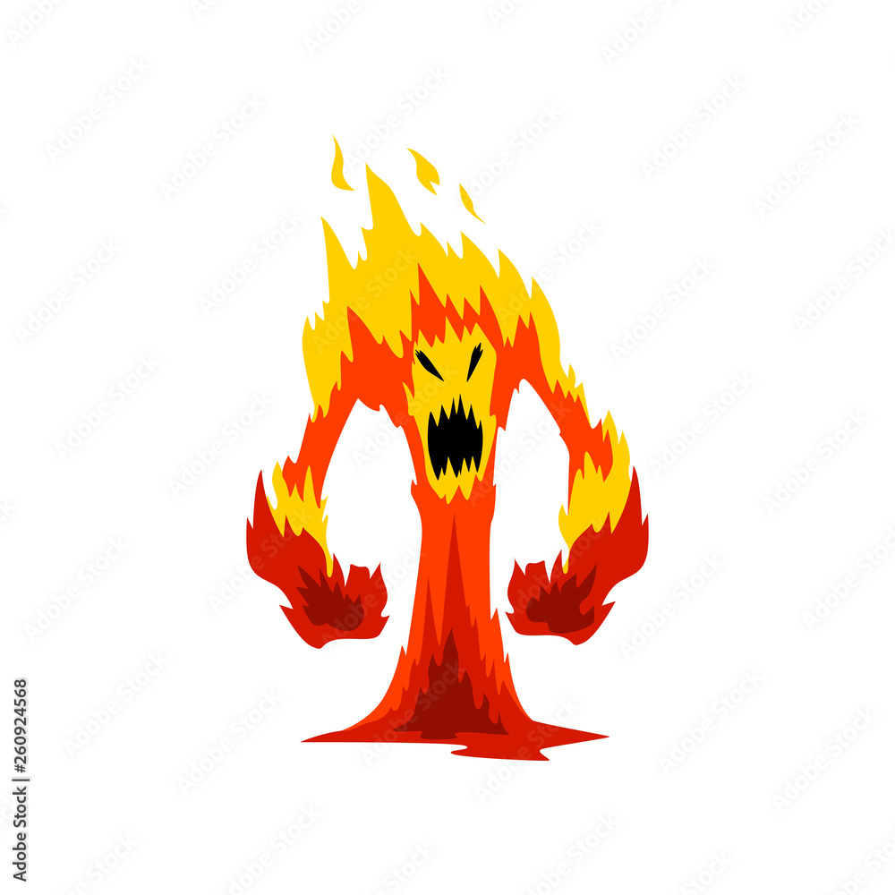 Furious Fire Monster, Fantasy Mystic Creature Cartoon Character Vector ...