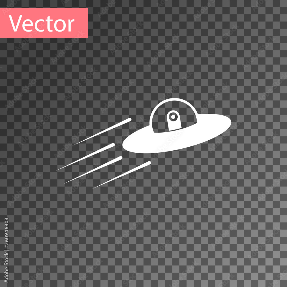 White UFO flying spaceship and alien icon isolated on transparent ...