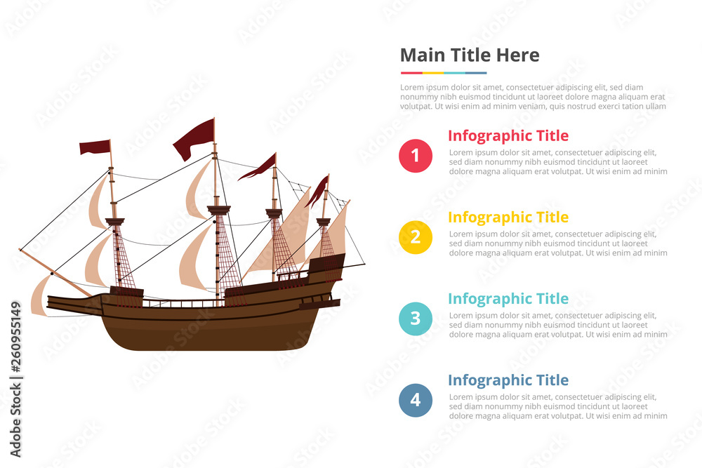 old big ship infographics template with 4 points of free space text ...