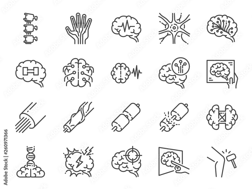 Neurology line icon set. Included icons as neurological, neurologist ...