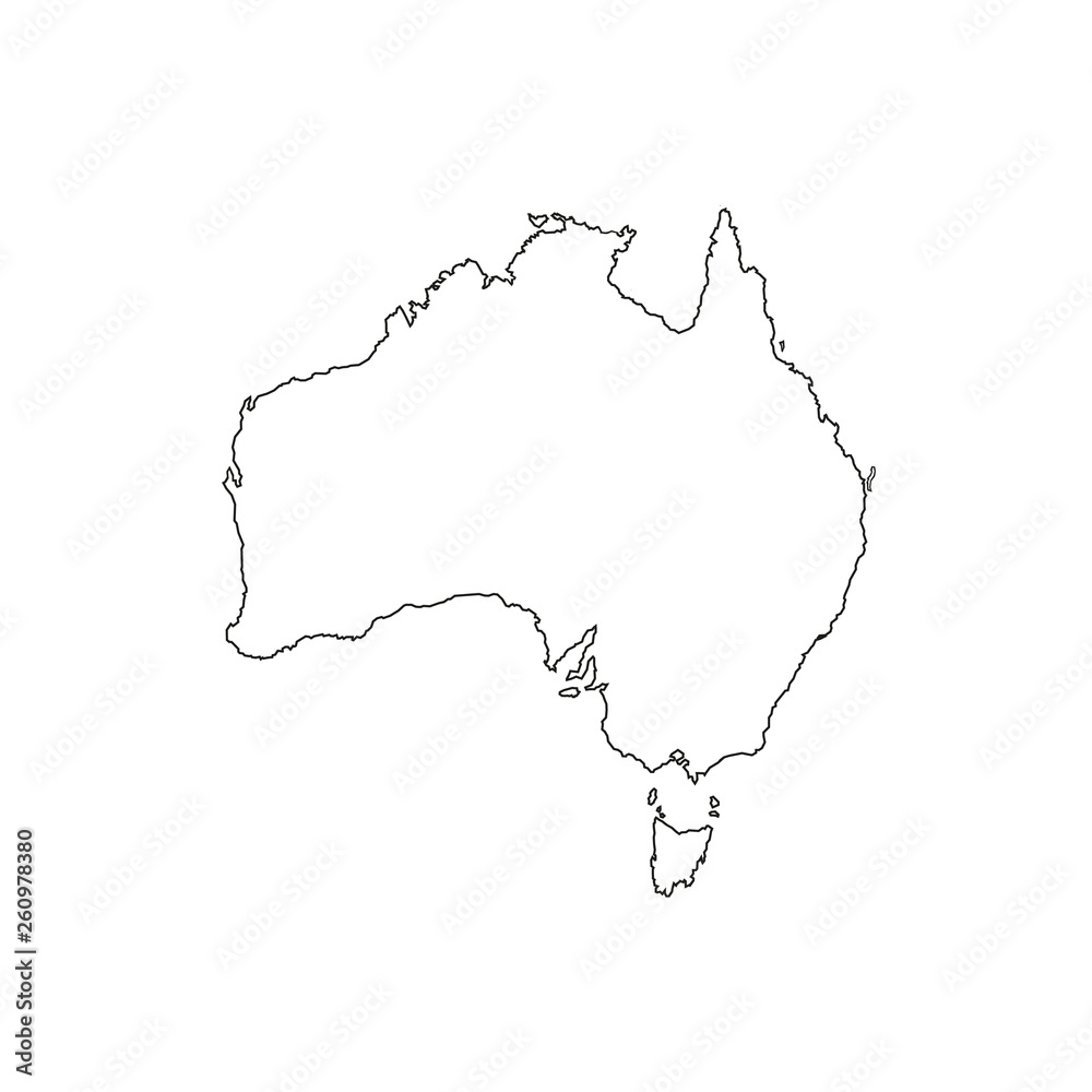 thin line australia map with shadow. concept of land edge, delineation ...