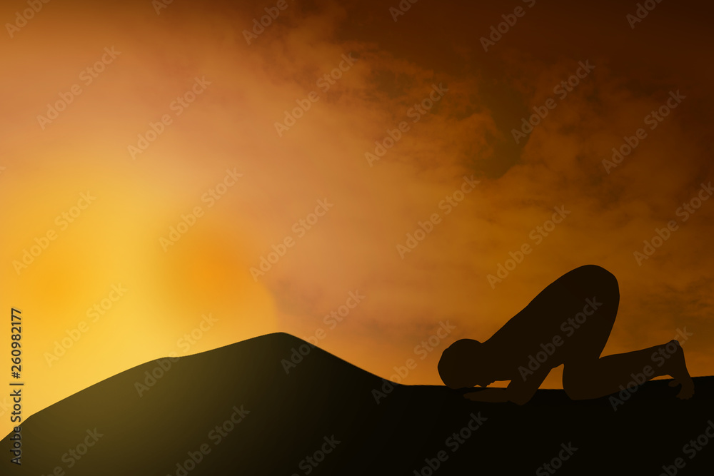 silhouette of Muslim men who are prostrate for forgiveness to Allah SWT ...