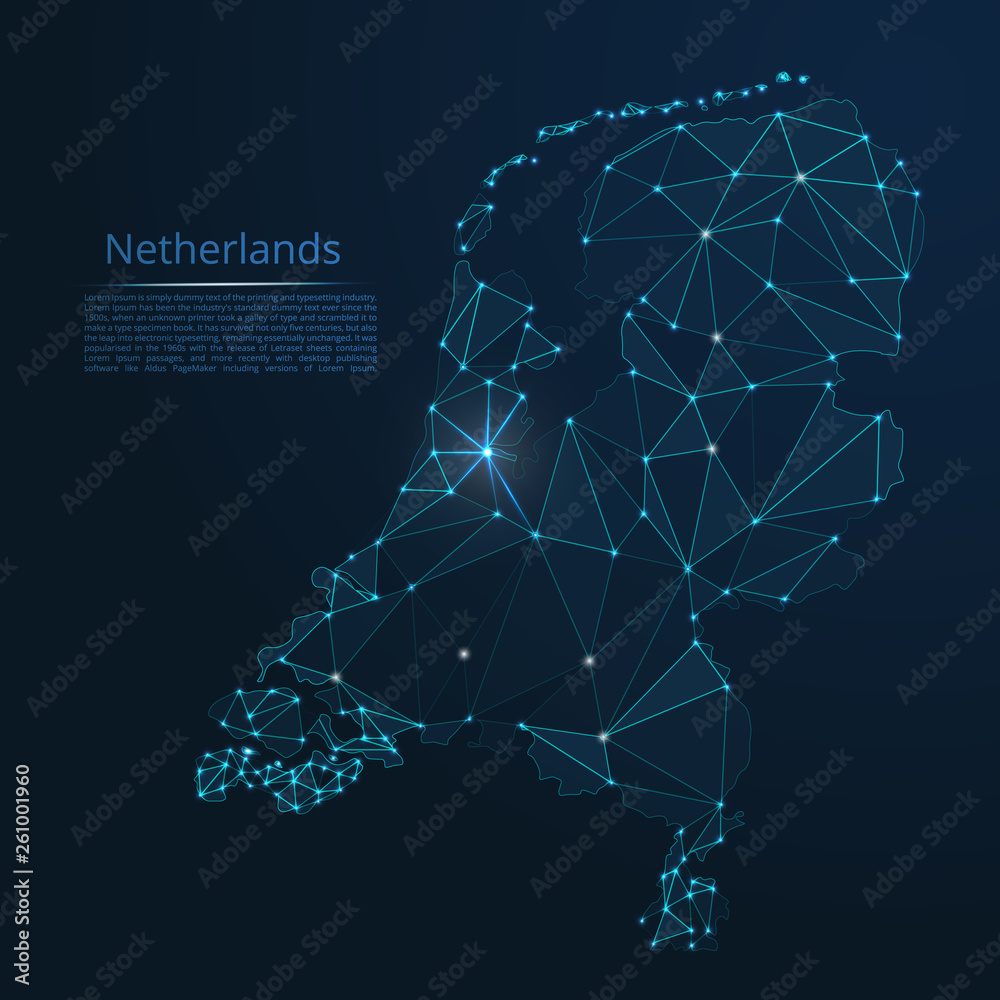 Netherlands communication network map. Vector low poly image of a ...