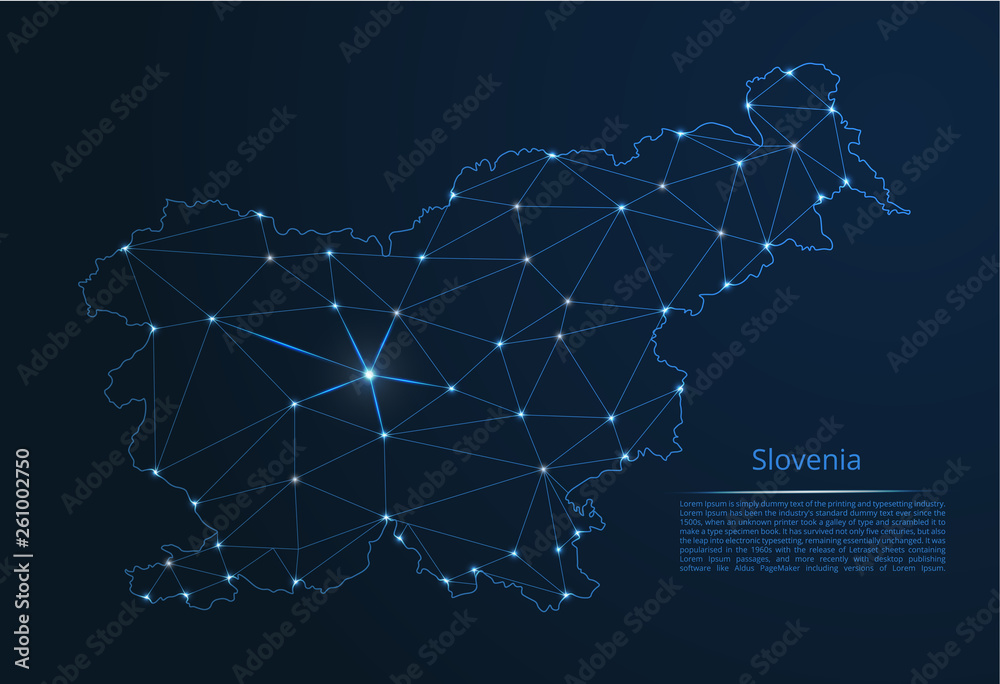 The map of the network of the Slovenia. Vector low-poly image of a ...