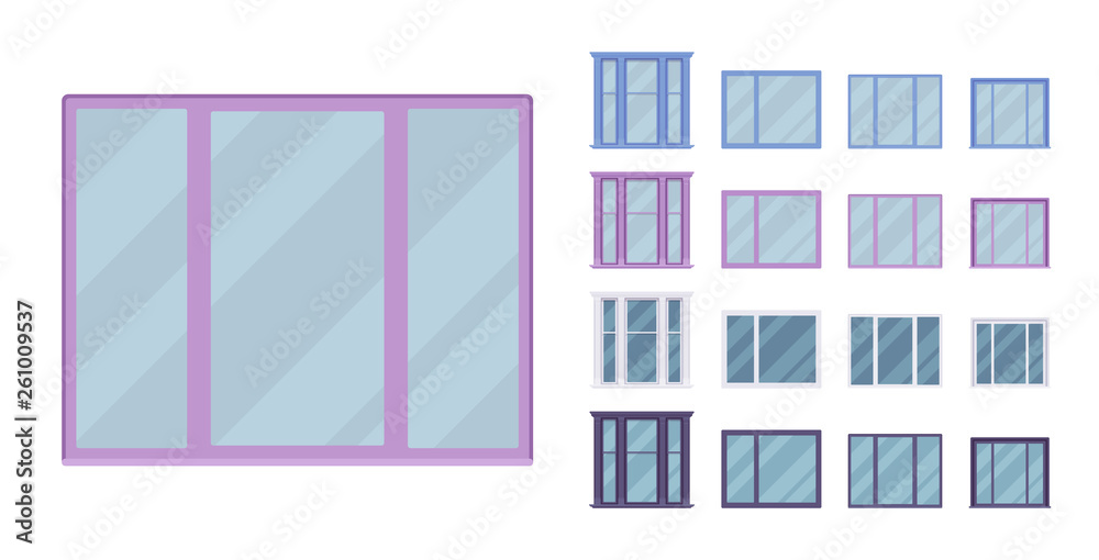 Window for building fitted with glass in a frame. Bay panoramic set ...