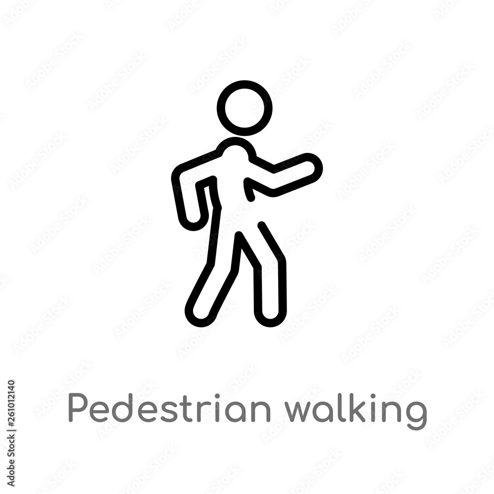 outline pedestrian walking vector icon. isolated black simple line ...