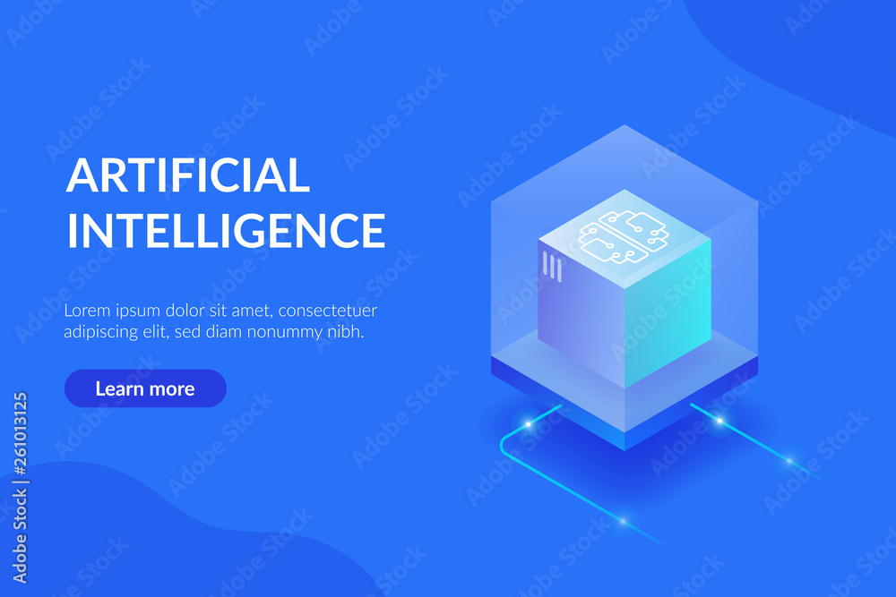 Artificial intelligence web template. The process of data processing ...