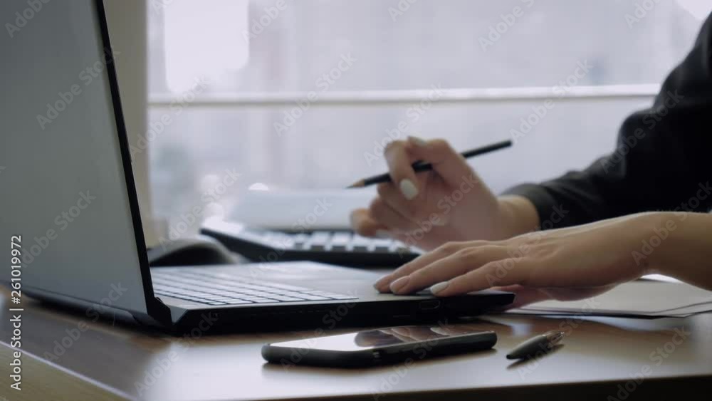 Hands Of A Woman Top Manager Sitting At Workplace And Working At A ...