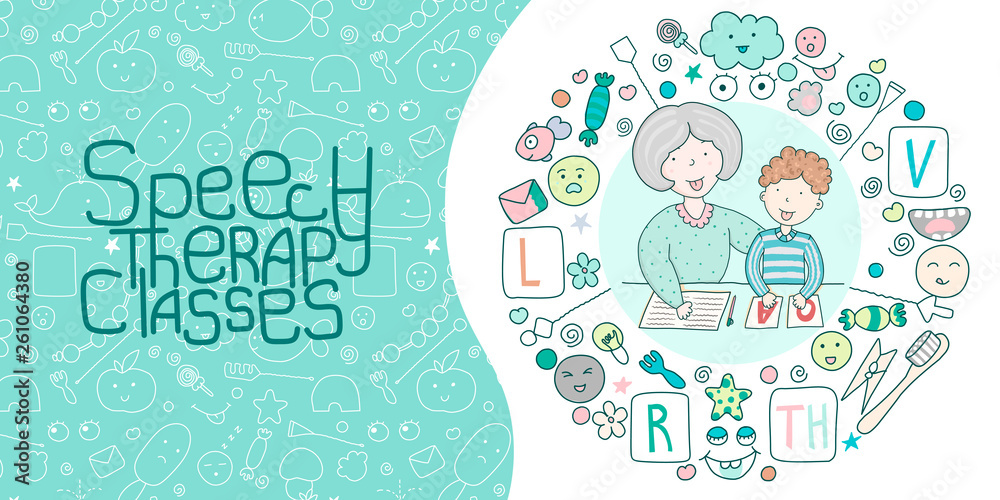 Concept site speech therapy. School speech development. Cute childrens ...