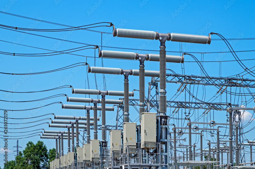 High voltage substation Stock Photo | Adobe Stock