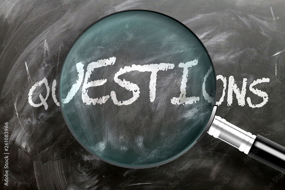 Learn, study and inspect questions - pictured as a magnifying glass ...