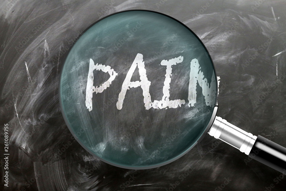Learn, study and inspect pain - pictured as a magnifying glass ...