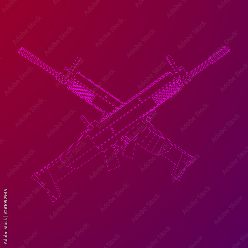 Assault rifle, automatic fire rifle model wireframe low poly mesh ...