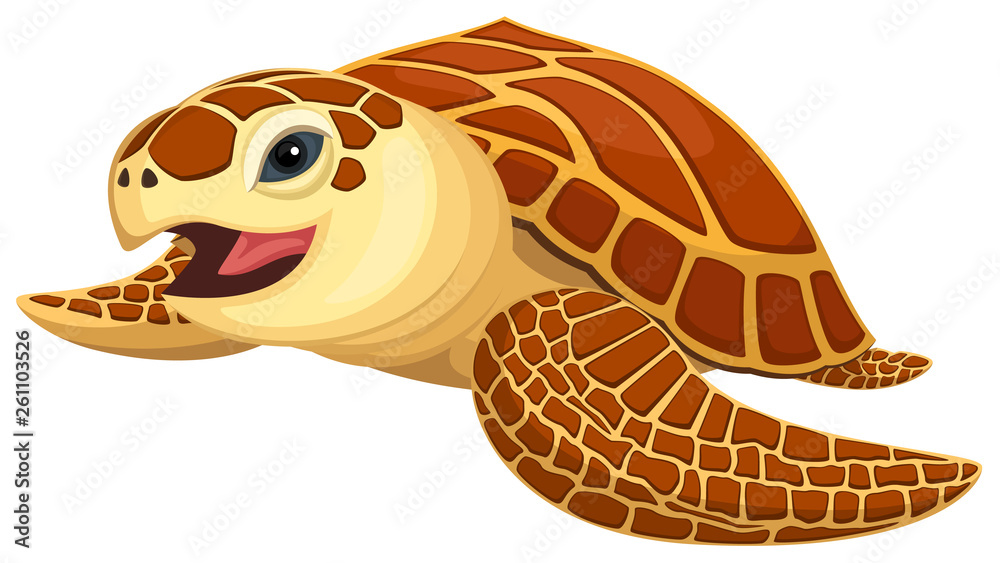 Vector illustration of a cartoon sea turtle. Stock Vector | Adobe Stock