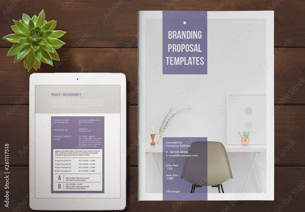 Design Proposal Layout With Violet Accents Stock Template | Adobe Stock