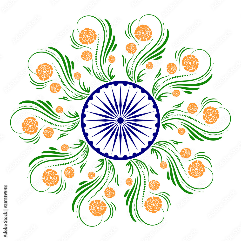 Ashoka Chakra with floral elements for India's Republic Day Stock ...
