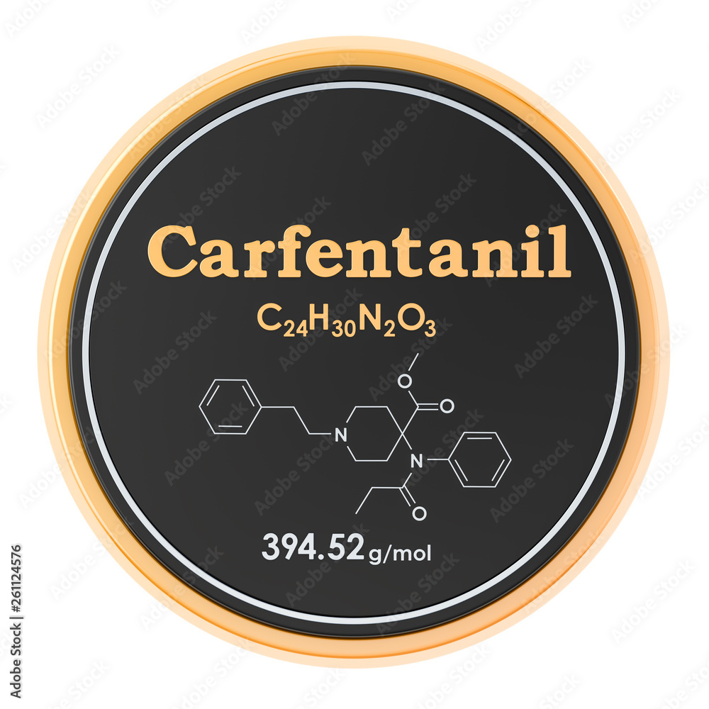 Carfentanil or carfentanyl. Chemical formula, molecular structure. 3D ...