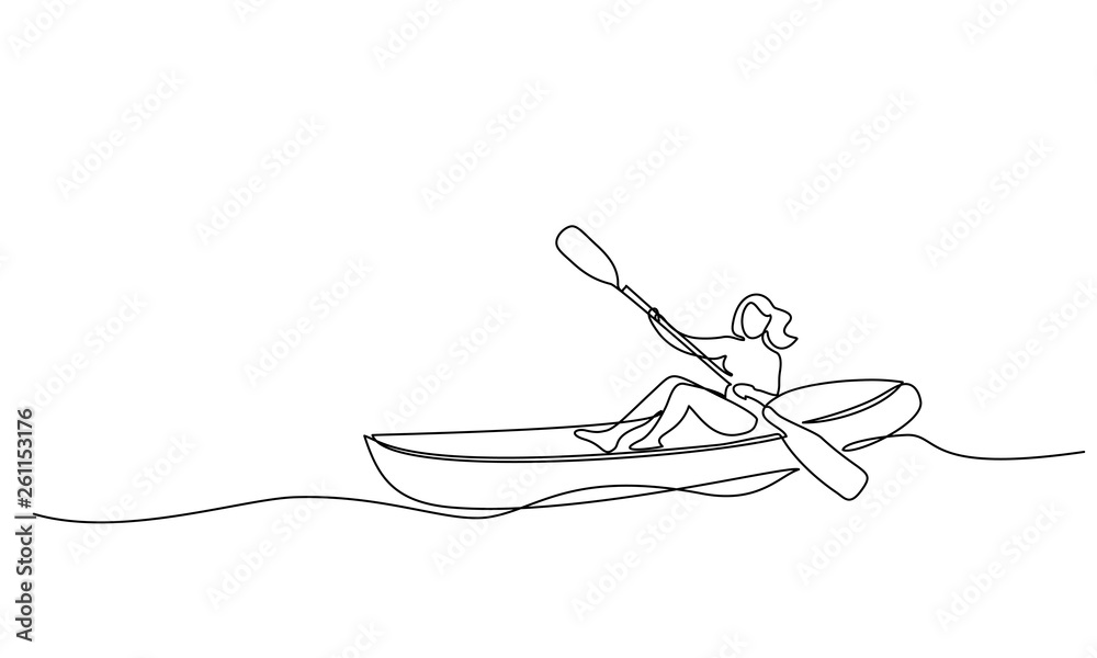 Continuous one line drawing Woman in canoe Stock Vector | Adobe Stock
