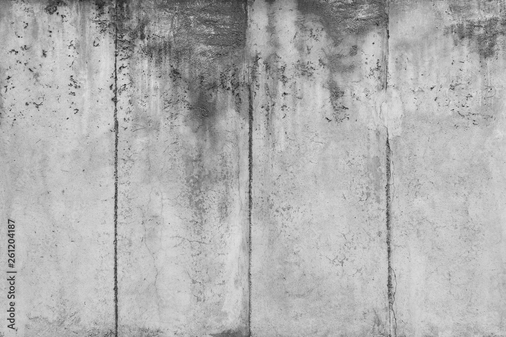 Close-up of a weathered and aged concrete wall in black and white. Full ...
