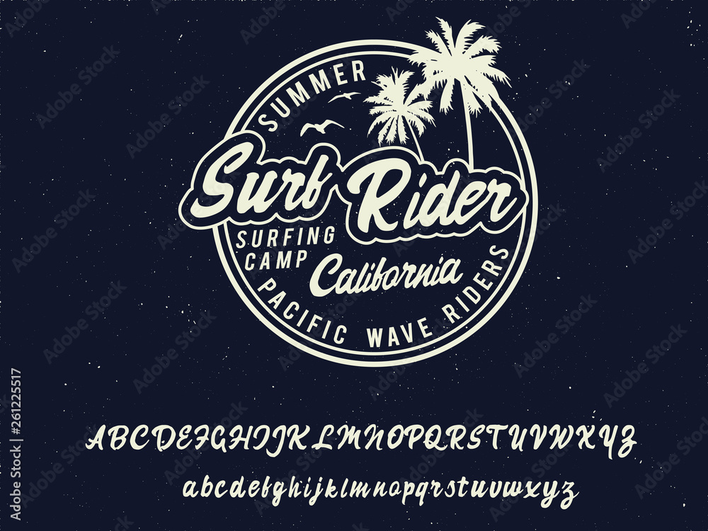 Surf Rider. Handmade script font. Original style. Retro Fashioned T ...