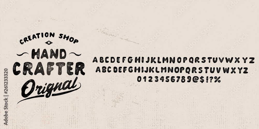 Hand Crafter. Original hand made typeface. Handmade logo and font. Old ...