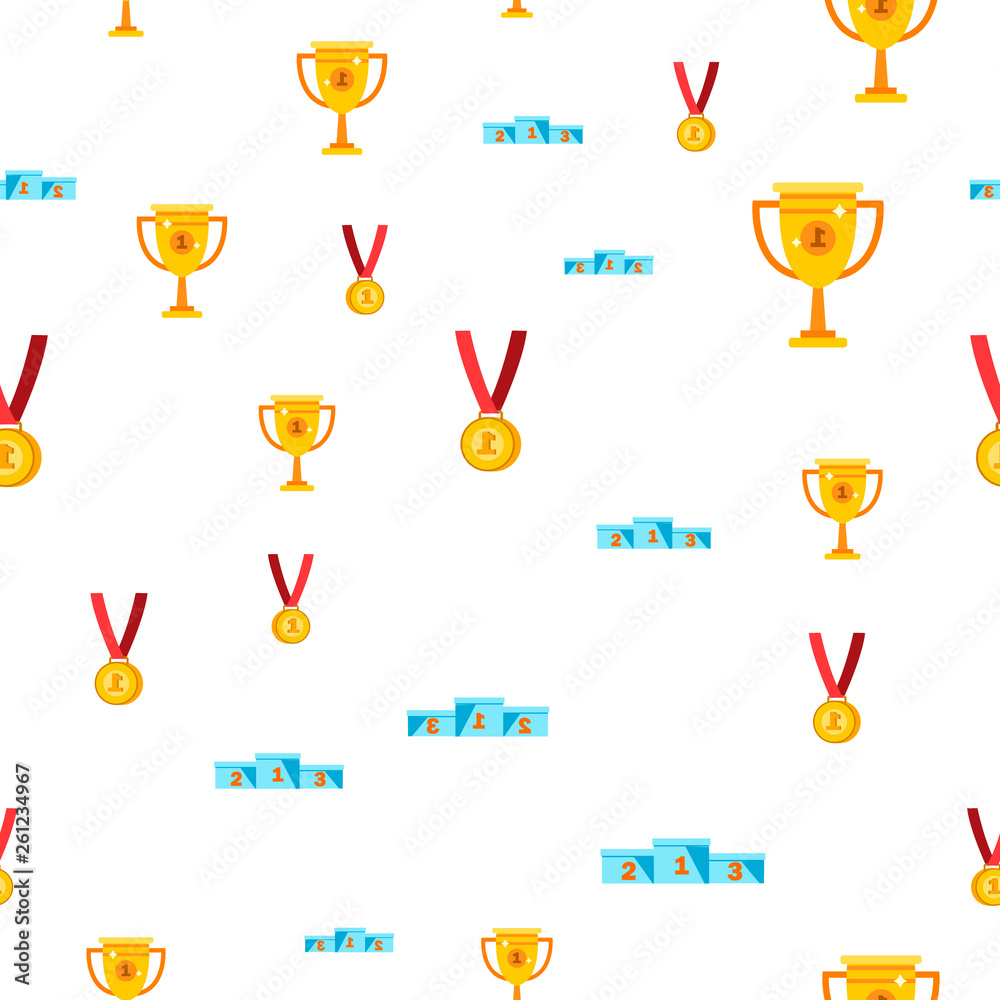 Award Seamless Pattern Vector. Gold Cup Prize. Victory Symbol ...
