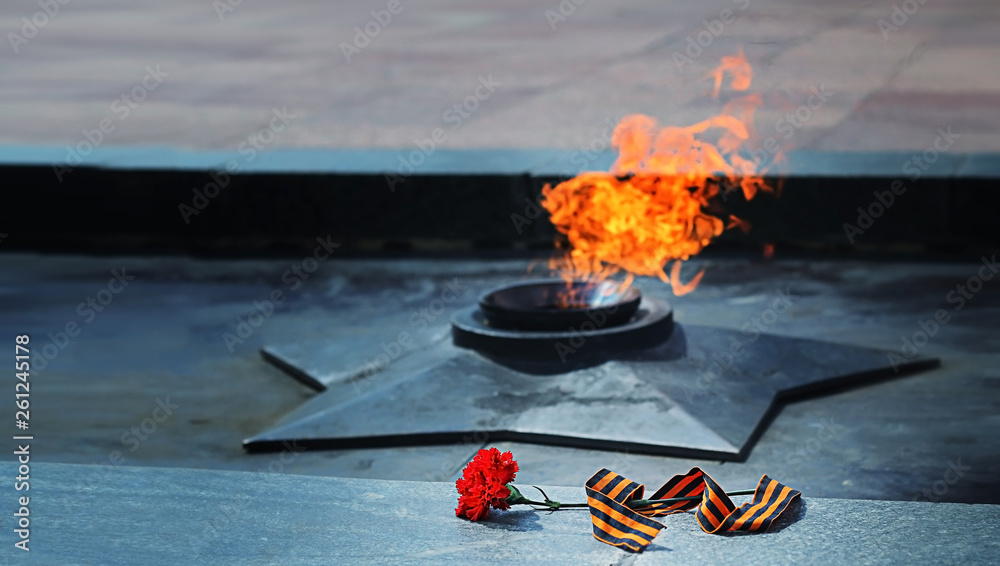 9 May, Victory Day. George ribbon and carnations. holiday Victory Day ...