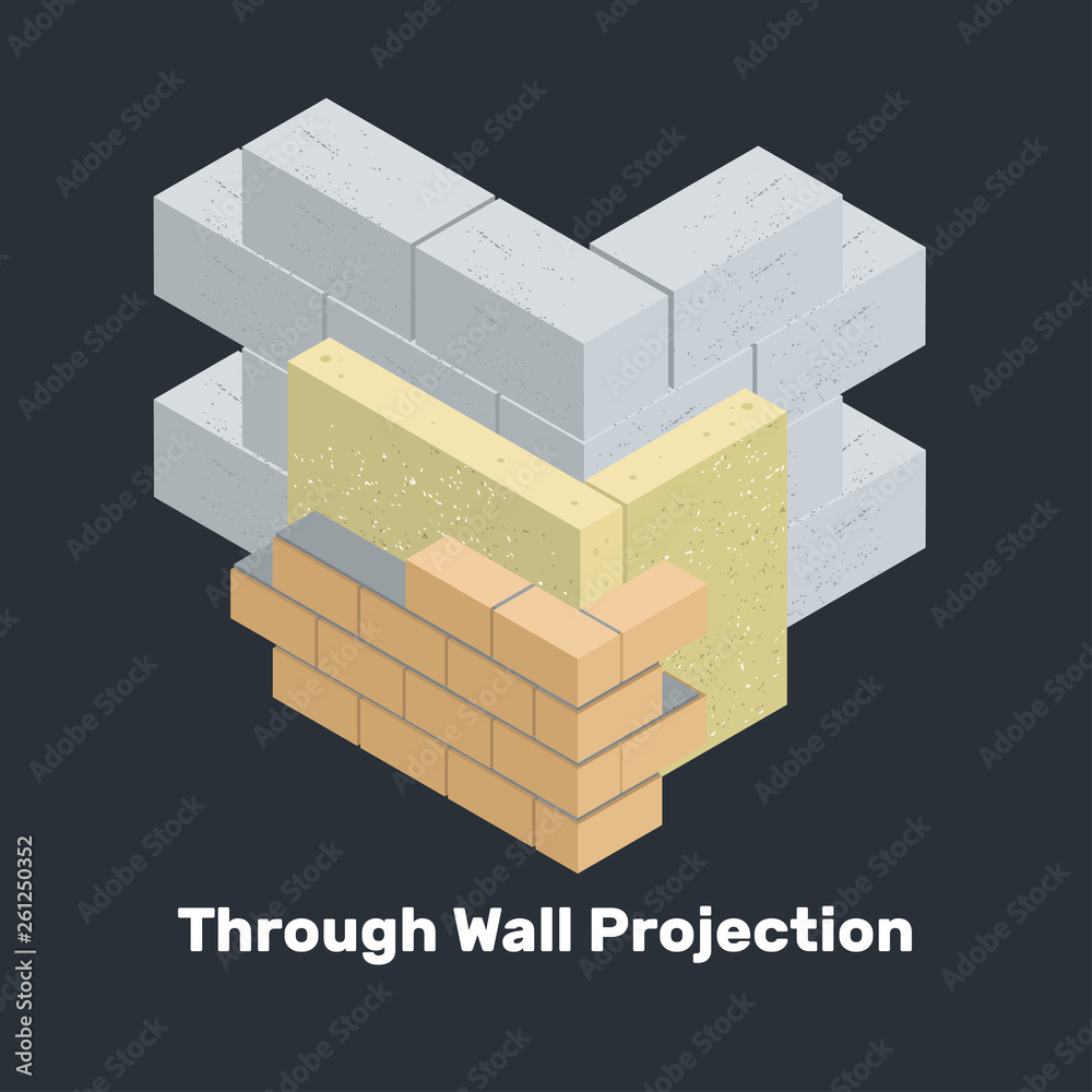 Through Wall Projection. Vector isolated illustration of isometric wall ...