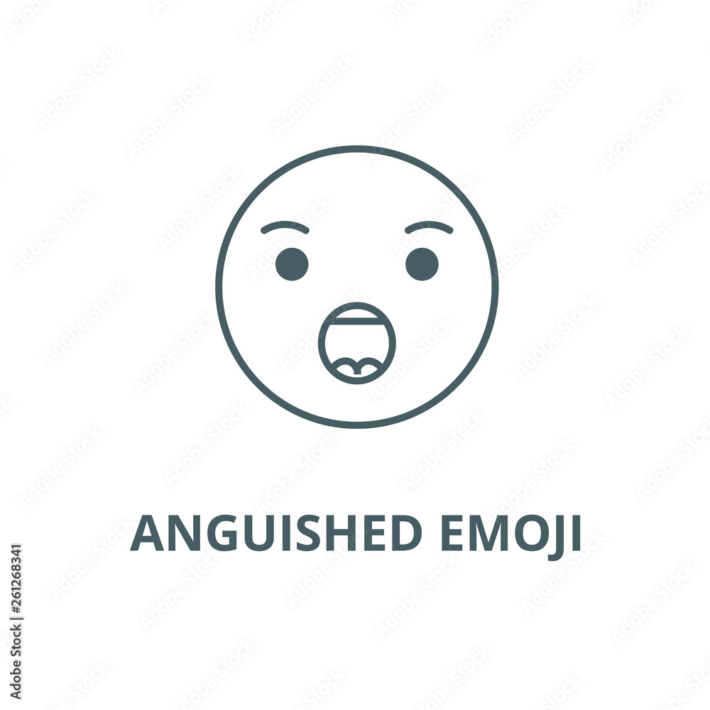Anguished emoji line icon, vector. Anguished emoji outline sign ...