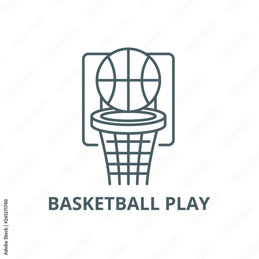 Basketball play line icon, vector. Basketball play outline sign ...
