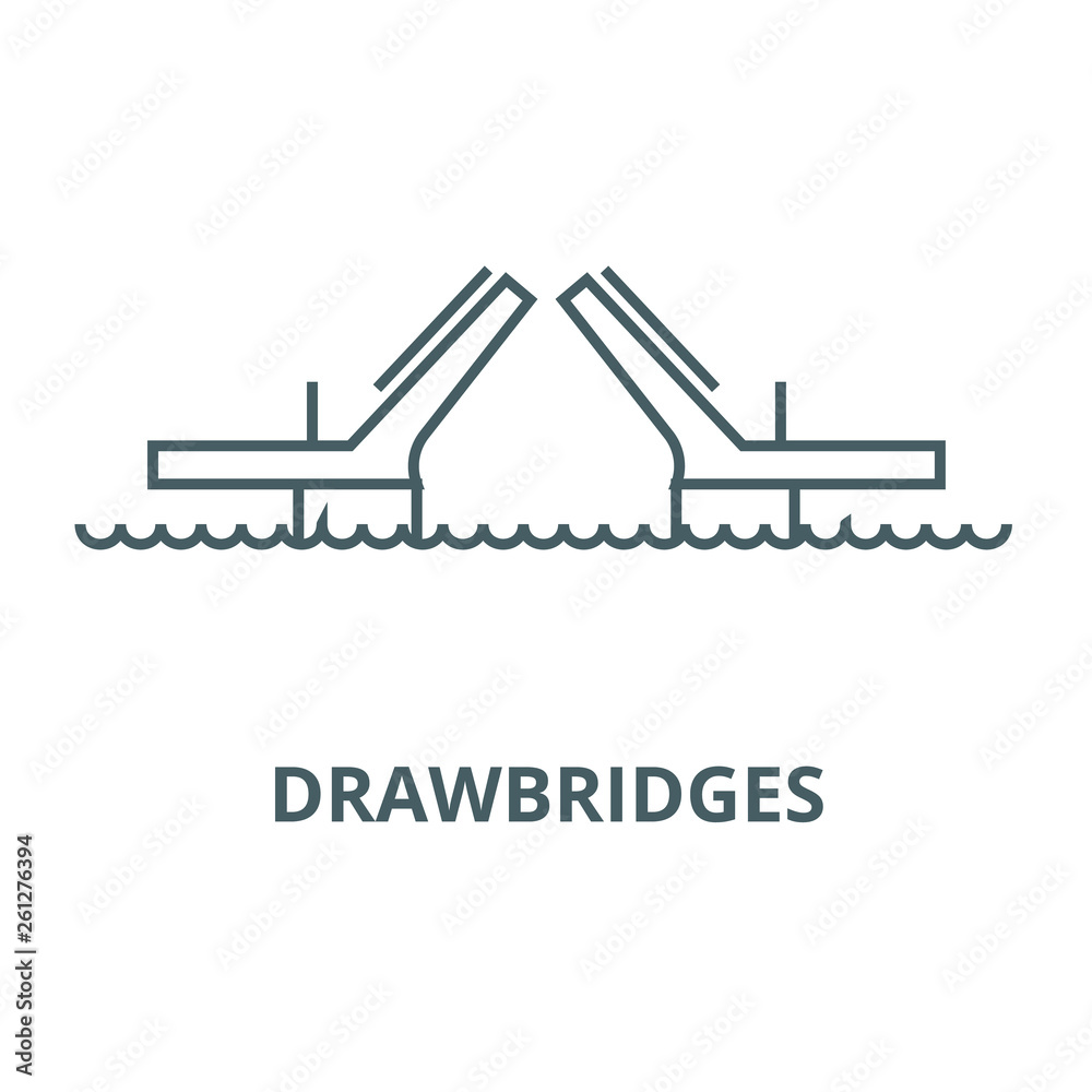Bridges,drawbridges line icon, vector. Bridges,drawbridges outline sign ...