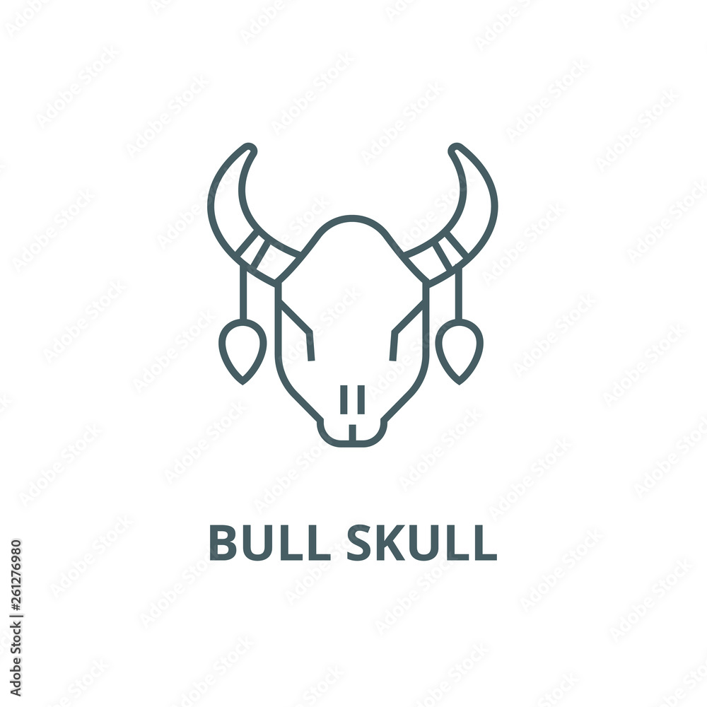 Bull skull line icon, vector. Bull skull outline sign, concept symbol ...