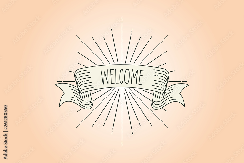 Welcome banner. Ribbon banner greeting card in vintage look with word ...