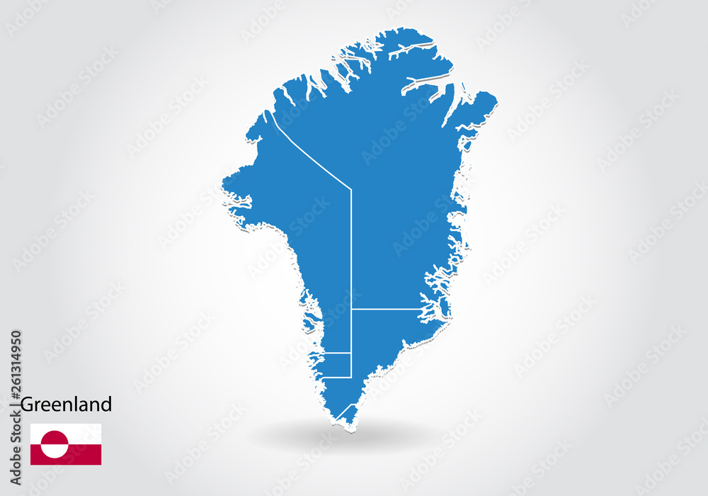 greenland map design with 3D style. Blue greenland map and National ...