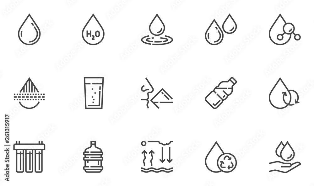 Water Vector Line Icons Set. Water Purification, Water Filter, Water ...