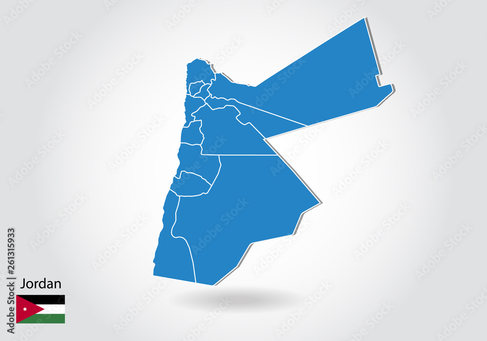 Jordan map design with 3D style. Blue Jordan map and National flag ...