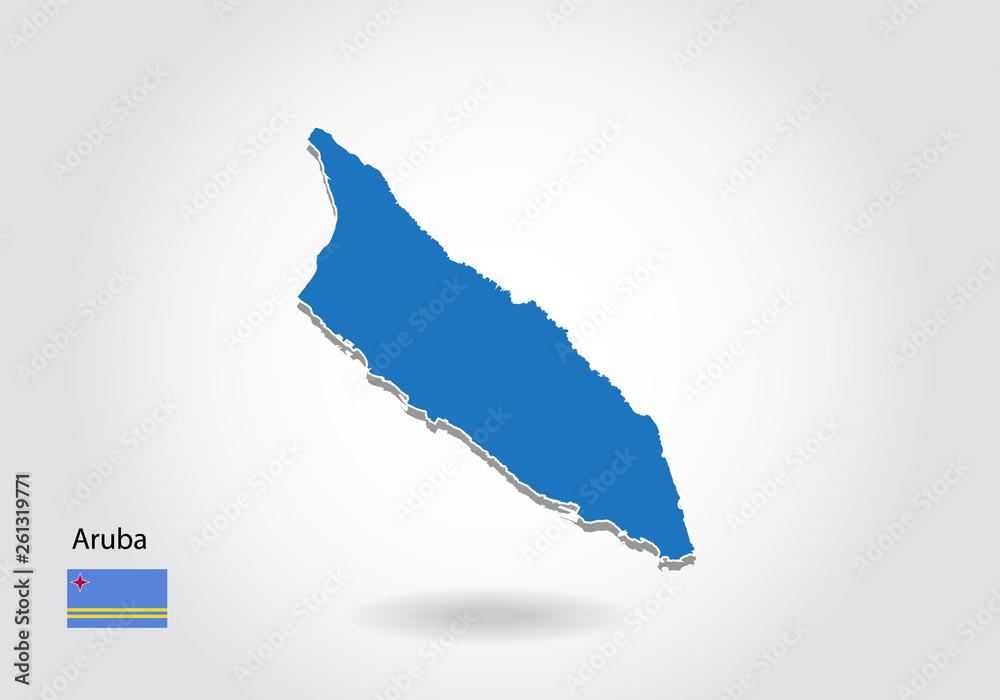 aruba map design with 3D style. Blue aruba map and National flag ...