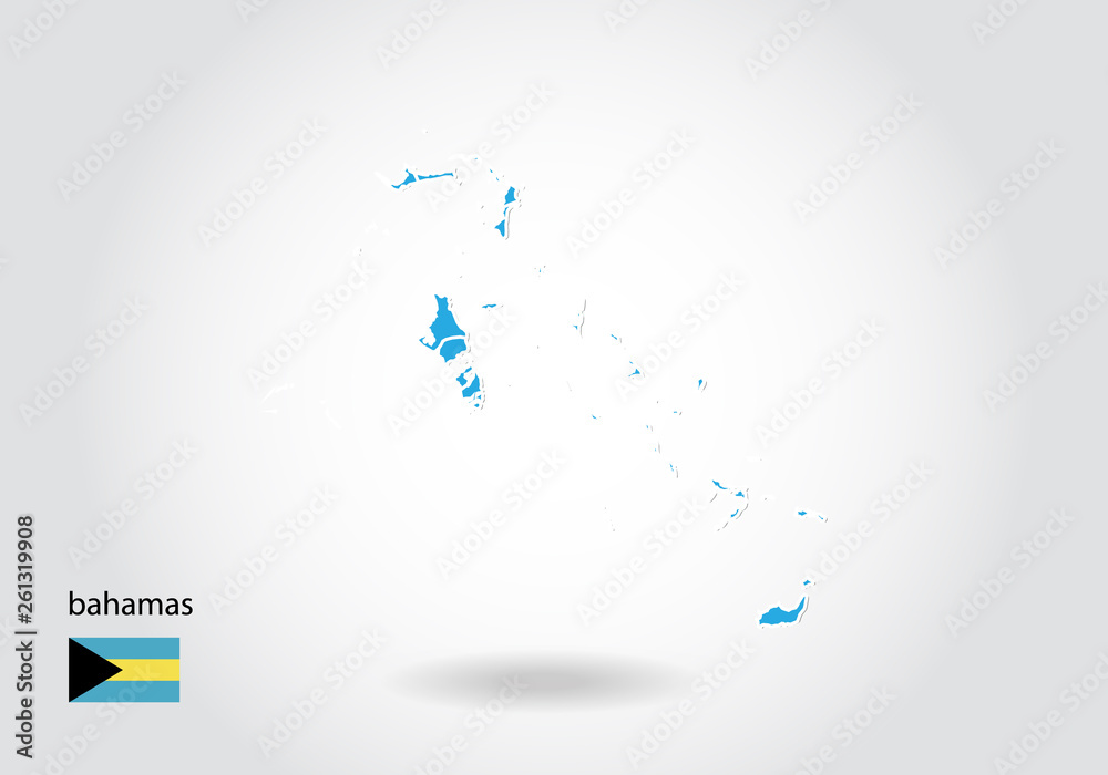 bahamas map design with 3D style. Blue map and National flag. Simple ...