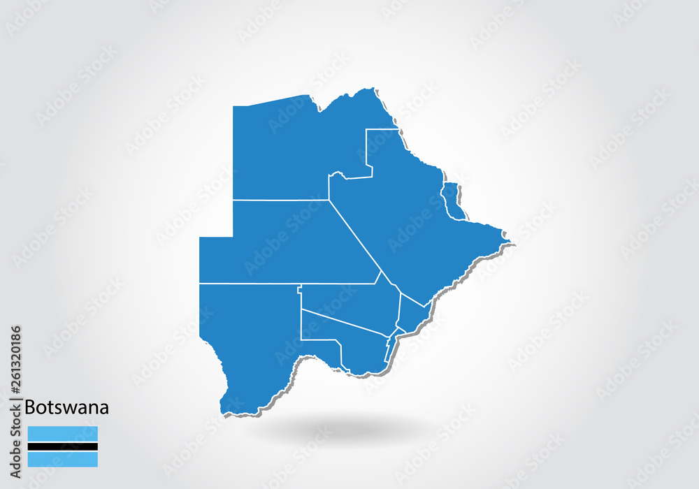 botswana map design with 3D style. Blue botswana map and National flag ...