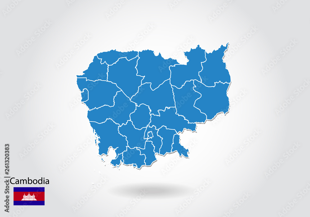 cambodia map design with 3D style. Blue cambodia map and National flag ...