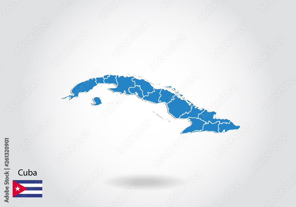 cuba map design with 3D style. Blue cuba map and National flag. Simple ...