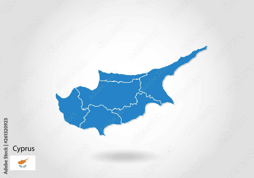 cyprus map design with 3D style. Blue cyprus map and National flag ...