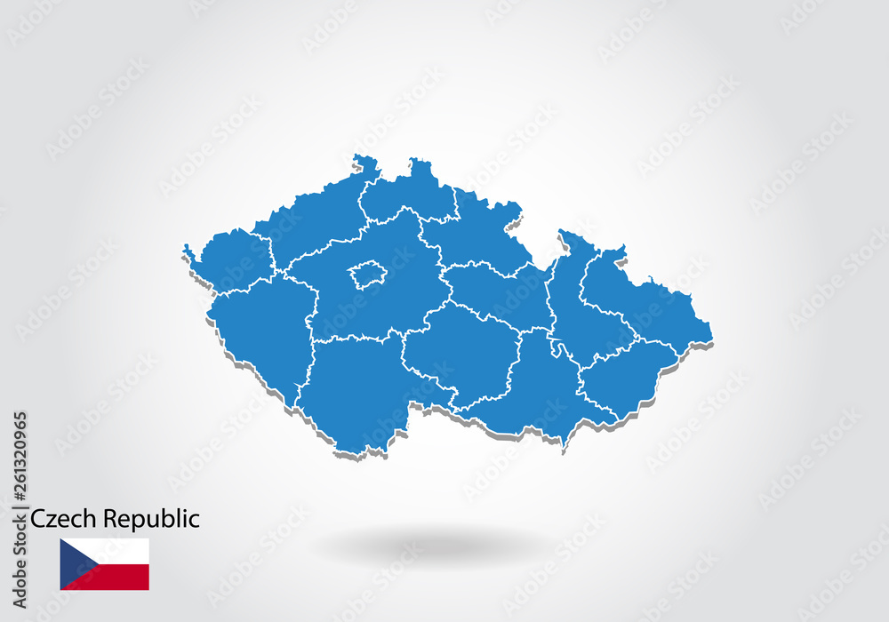 Czech Republic map design with 3D style. Blue Czech Republic map and ...