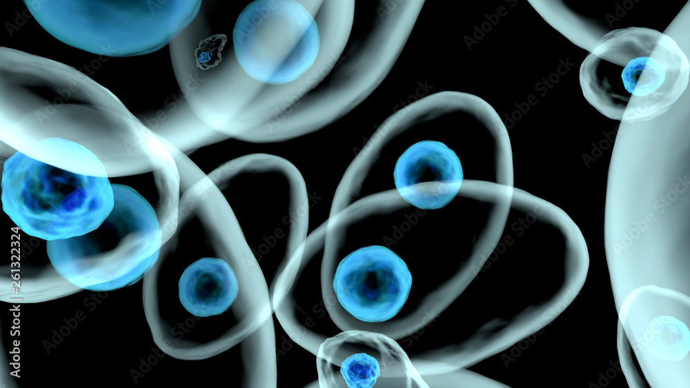 3D Illustration of living cells under the microscope Stock Illustration ...