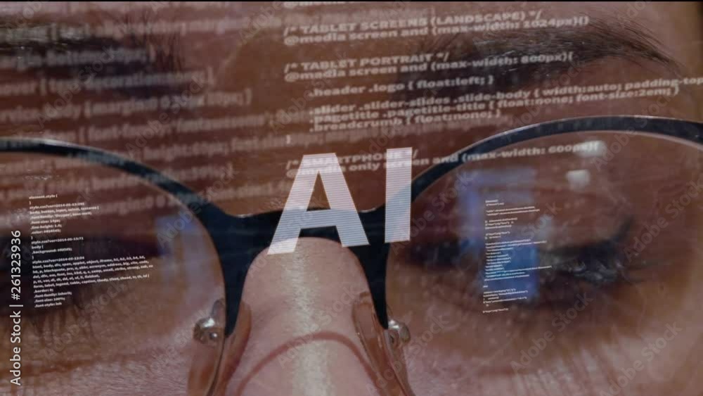 Vidéo Stock AI text on the background of female software developer ...